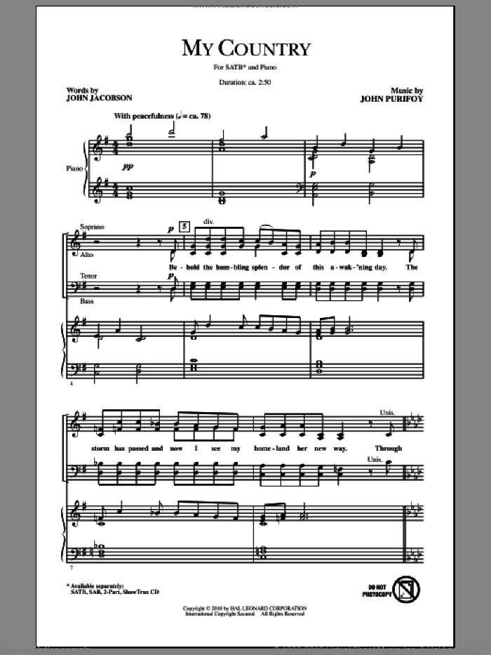 My Country sheet music for choir (SATB: soprano, alto, tenor, bass)