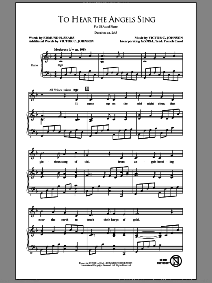 To Hear The Angels Sing sheet music for choir (SSA: soprano, alto)