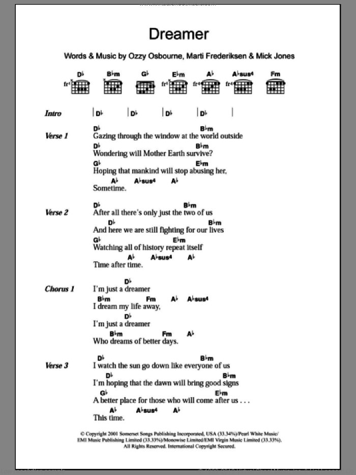 Dreamer sheet music for guitar (chords) (PDF) v2