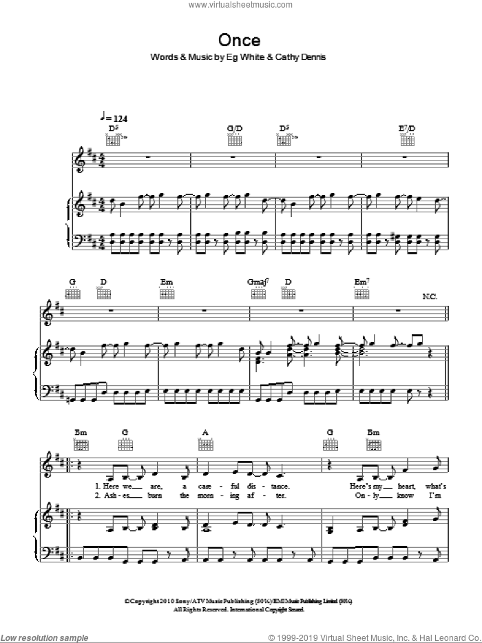 Once sheet music for voice, piano or guitar (PDF)