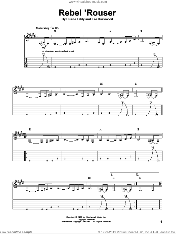 Rebel 'Rouser sheet music for guitar (tablature, play-along) v2