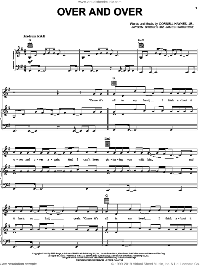 Nelly featuring Tim McGraw: Over And Over sheet music for voice, piano ...