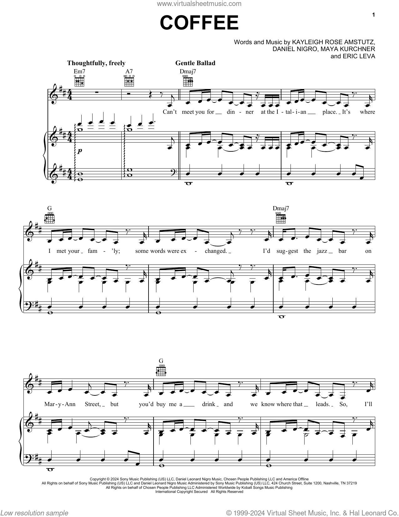 Coffee sheet music for voice, piano or guitar (PDF-interactive)