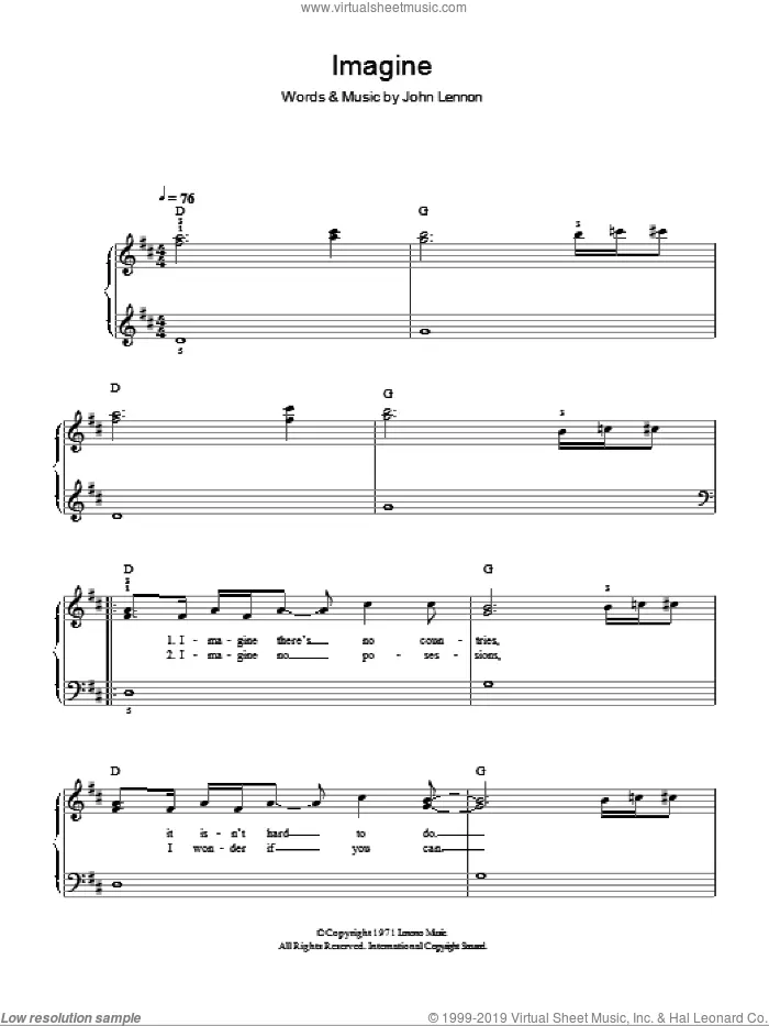 Imagine sheet music for piano solo (PDF)