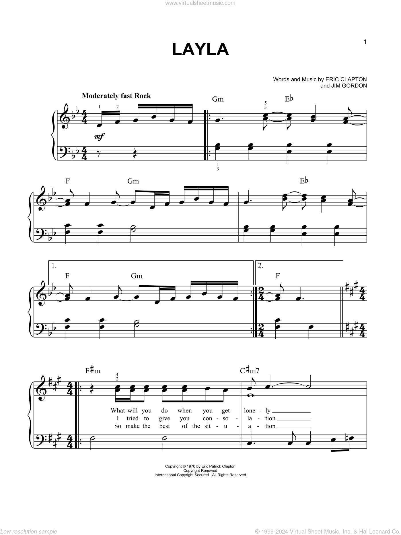 Layla sheet music for piano solo (PDF-interactive)