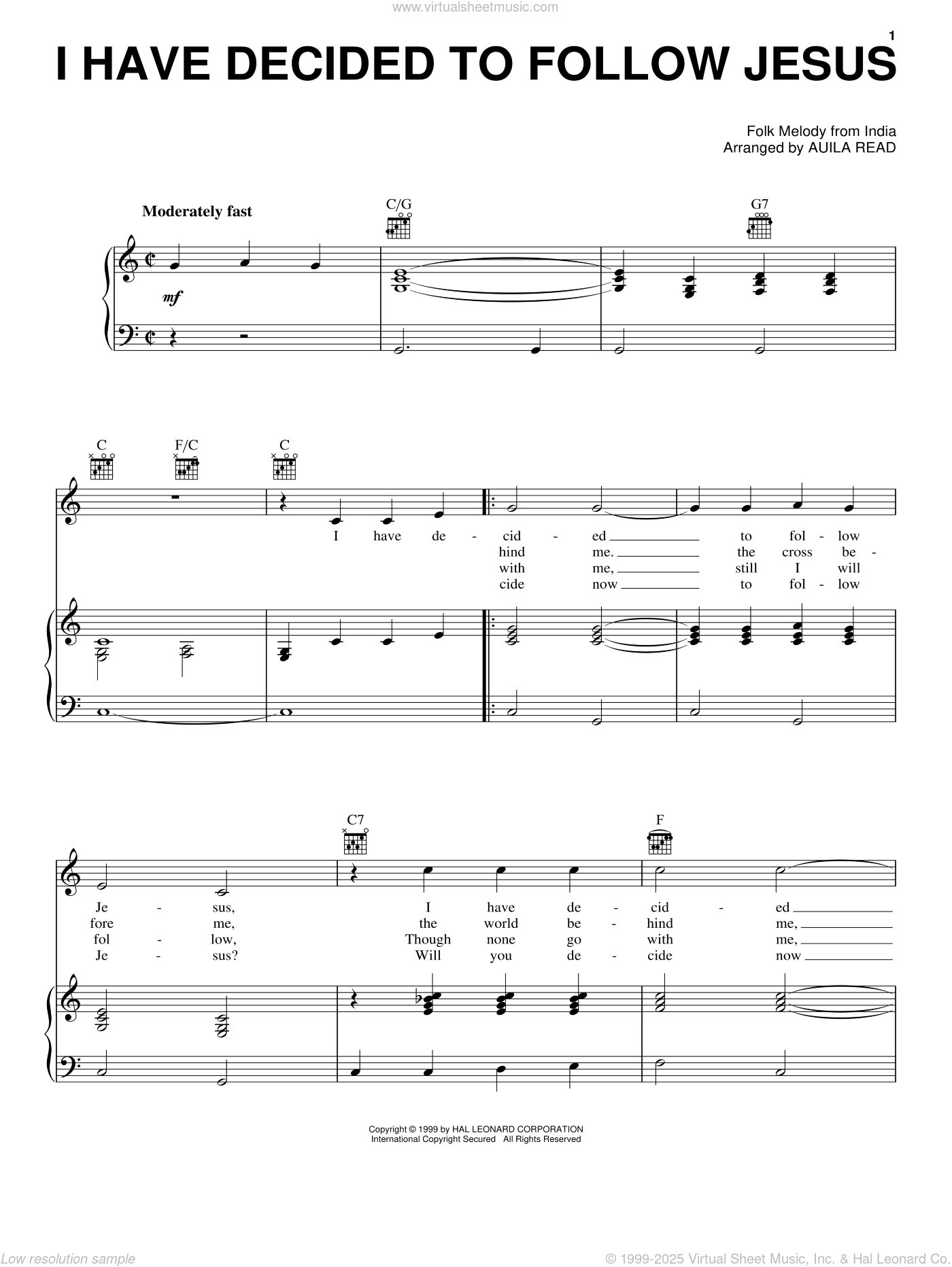 I Have Decided To Follow Jesus sheet music for voice, piano or guitar