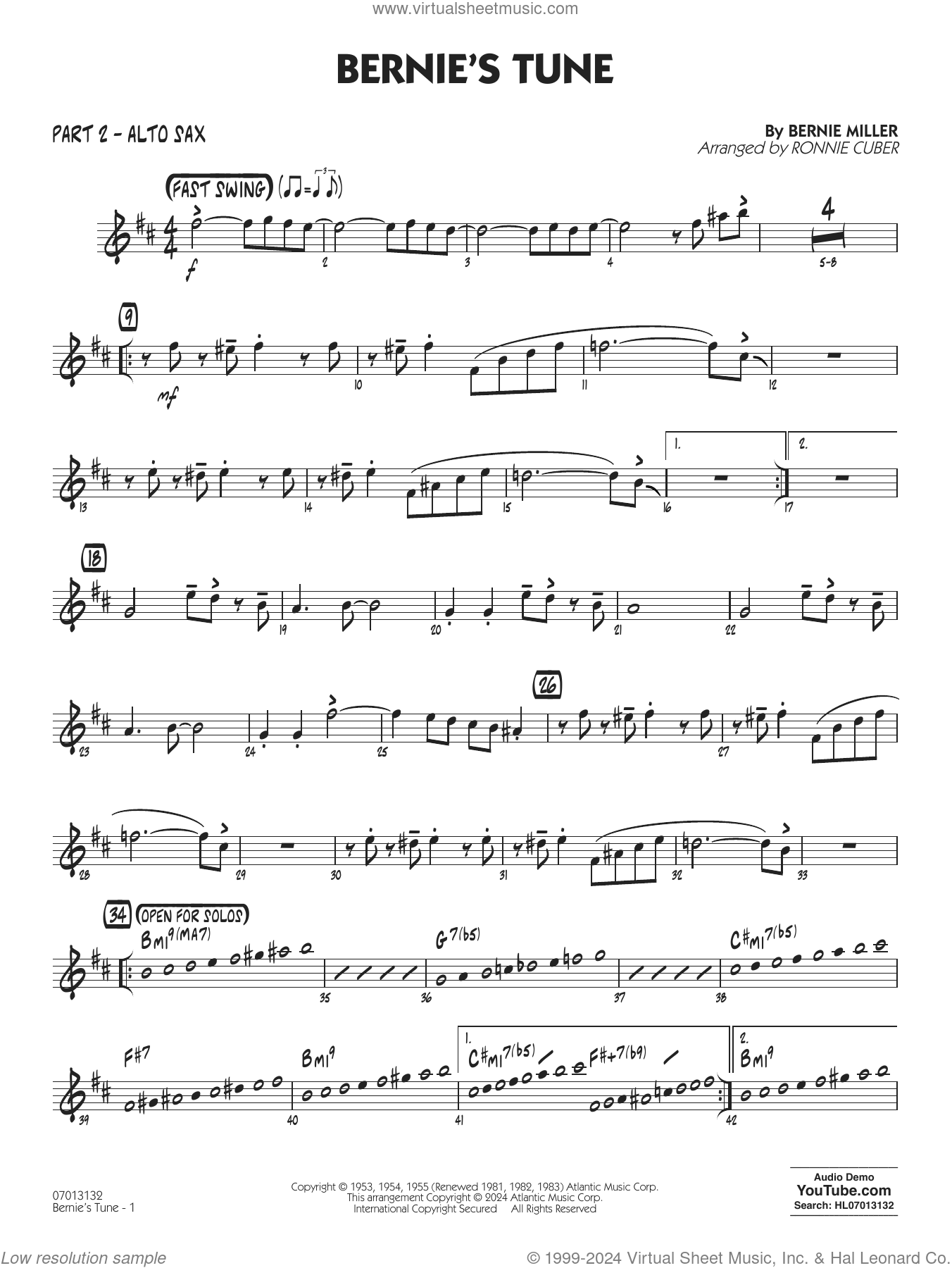 Bernie's Tune (arr. Ronnie Cuber) sheet music (part 2, alto sax part ...