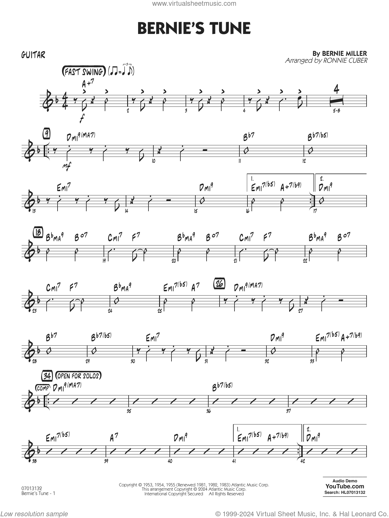 Bernie's Tune (arr. Ronnie Cuber) sheet music for jazz band (guitar)