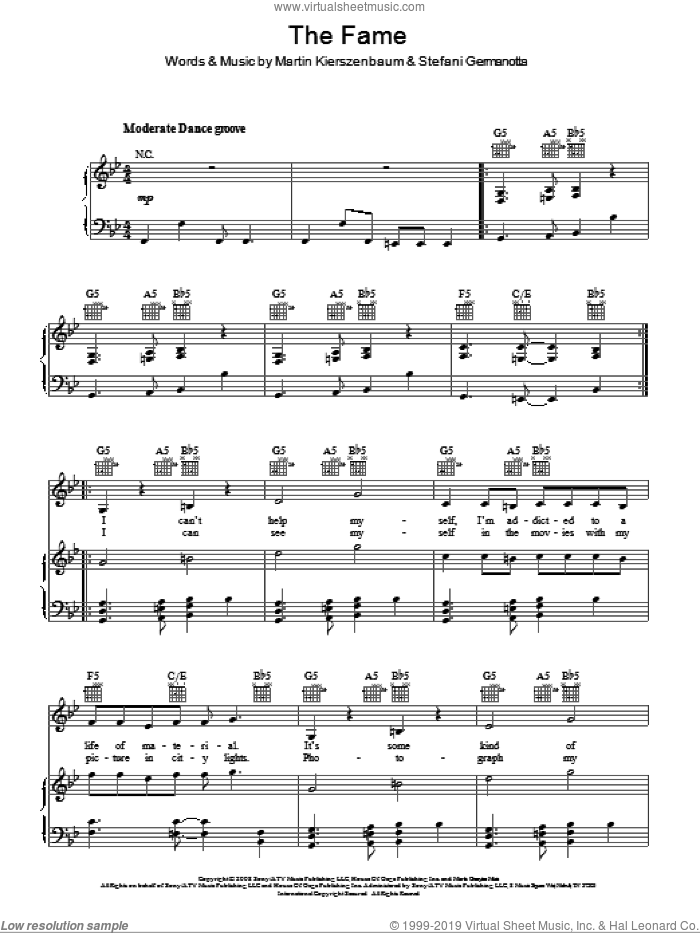 The Fame sheet music for voice, piano or guitar (PDF-interactive)