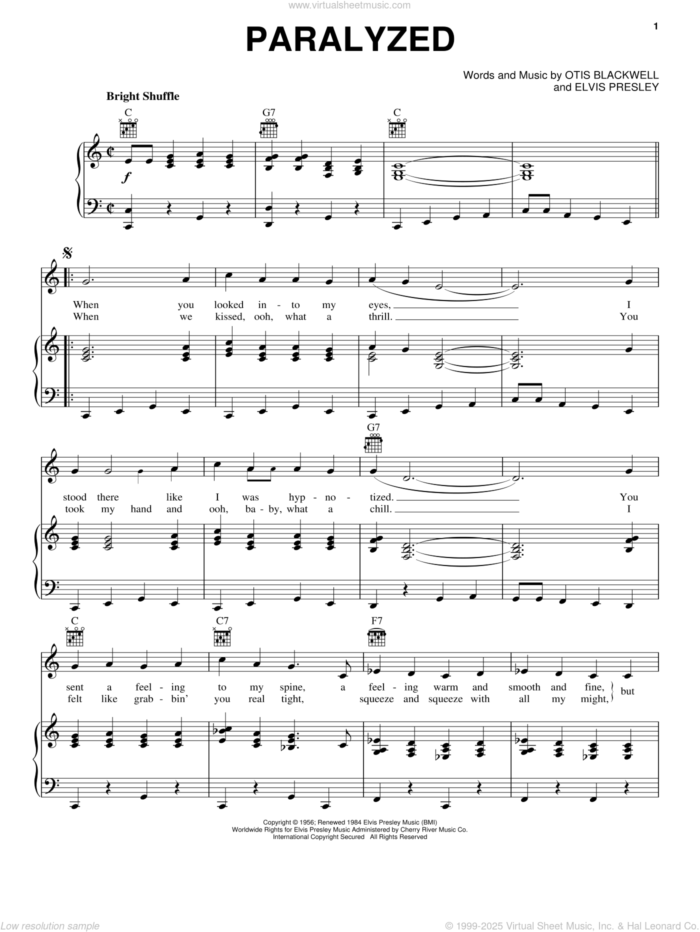 Paralyzed sheet music for voice, piano or guitar (PDF)