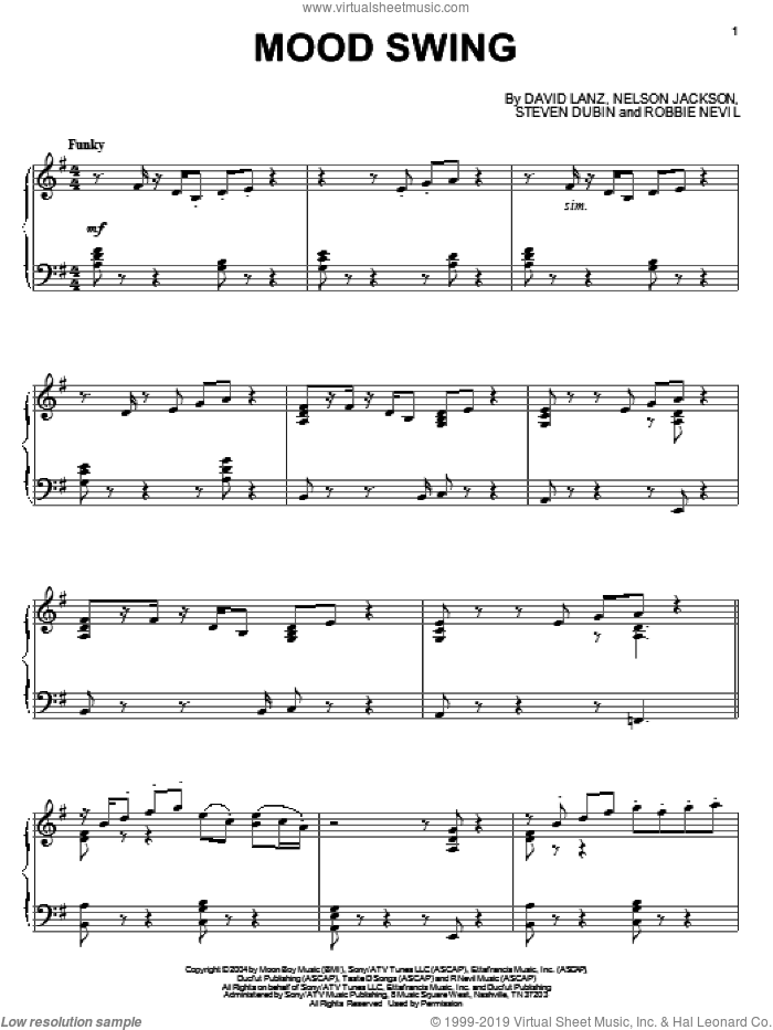 Mood Swing sheet music for piano solo (PDF-interactive)