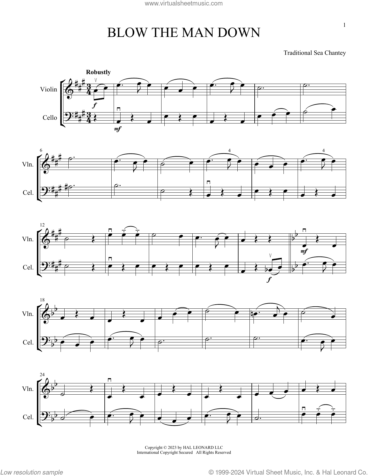 Blow The Man Down (arr. Michelle Hynson) sheet music for instrumental ...