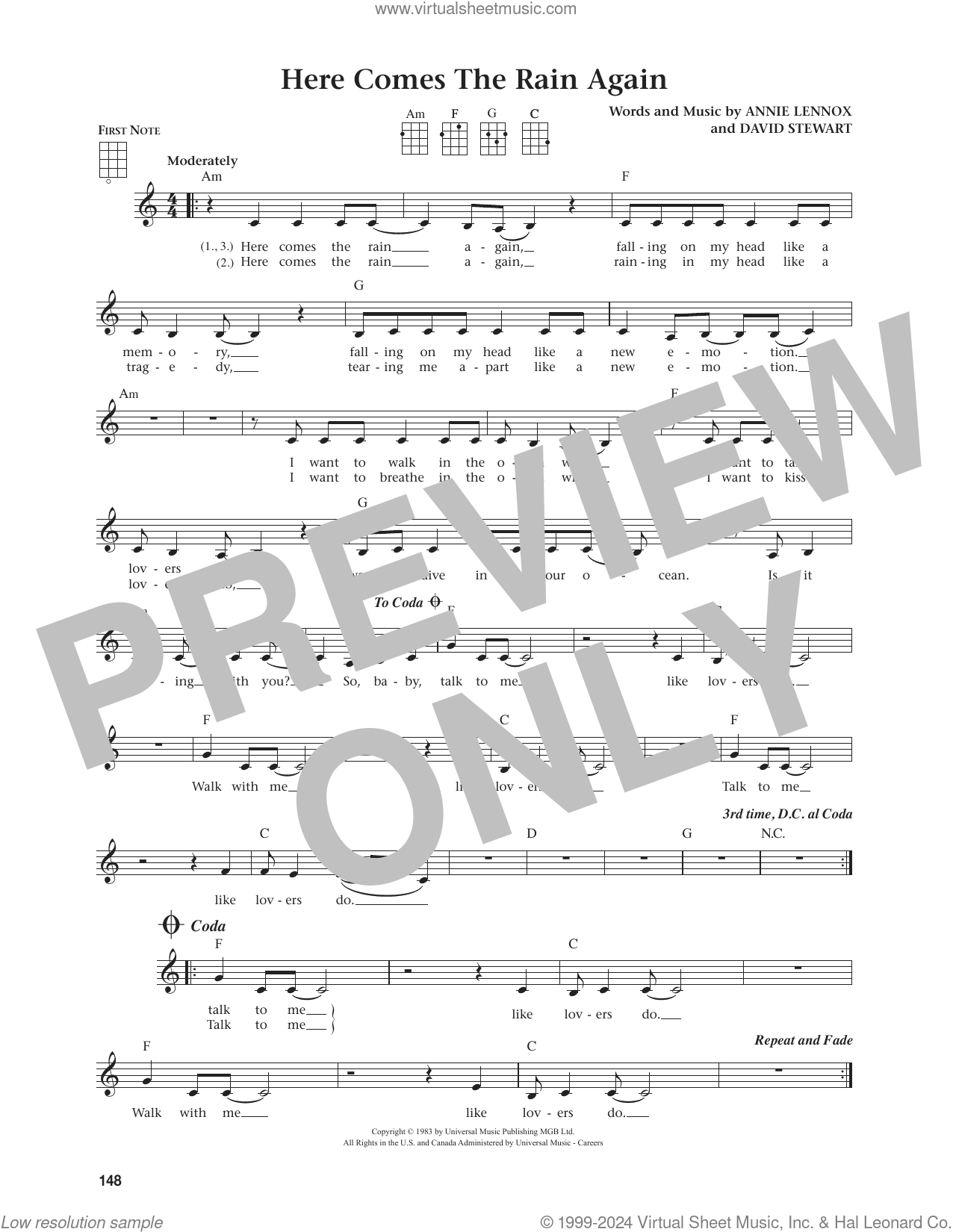 Here Comes The Rain Again (from The Daily Ukulele) (arr. Jim Beloff ...