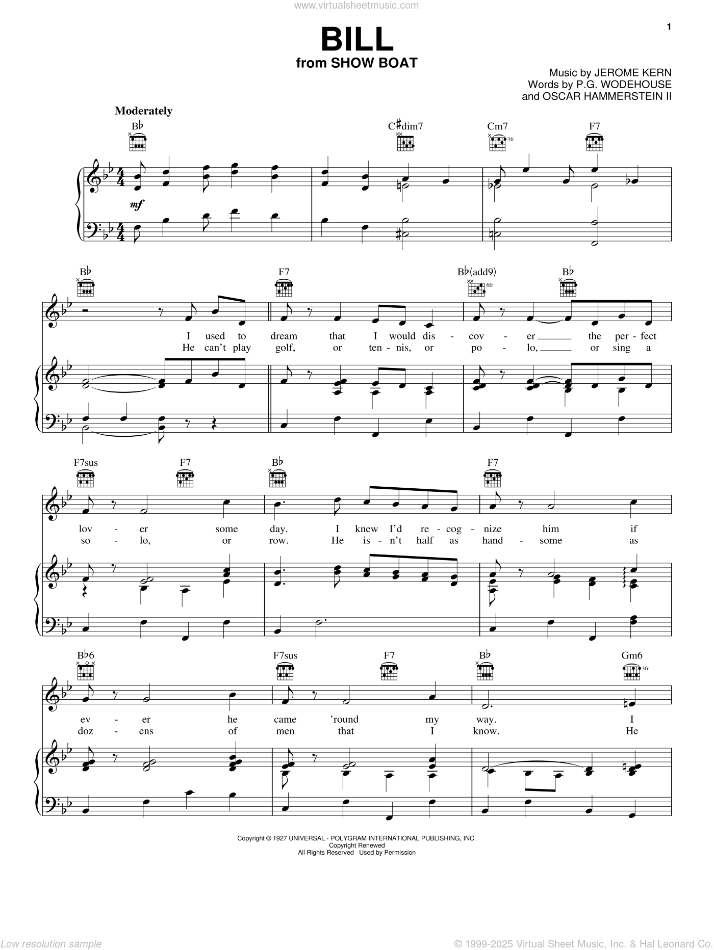 Bill sheet music for voice, piano or guitar (PDF-interactive)