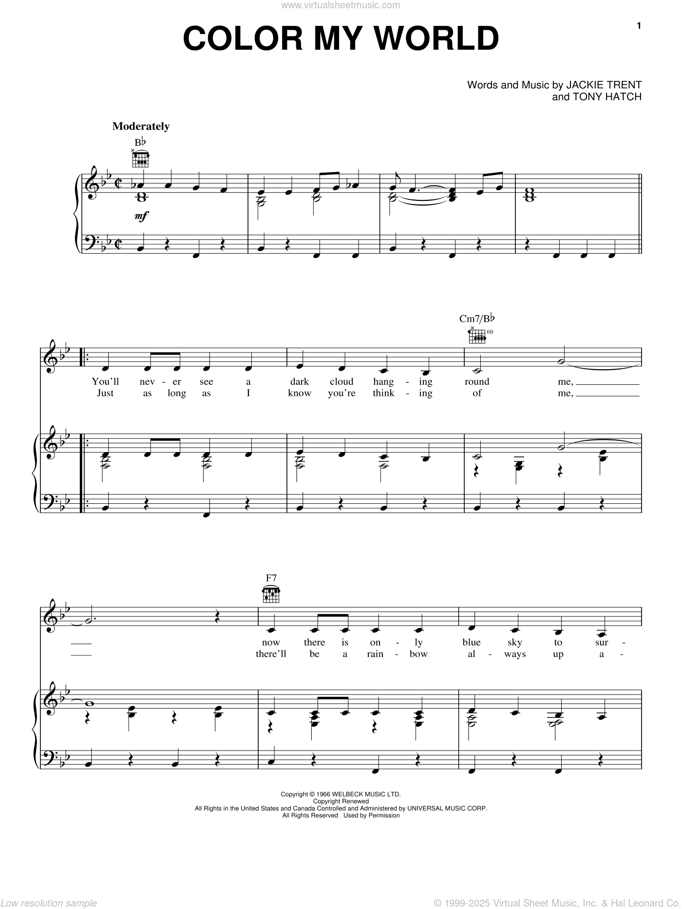 Color My World sheet music for voice, piano or guitar (PDF)