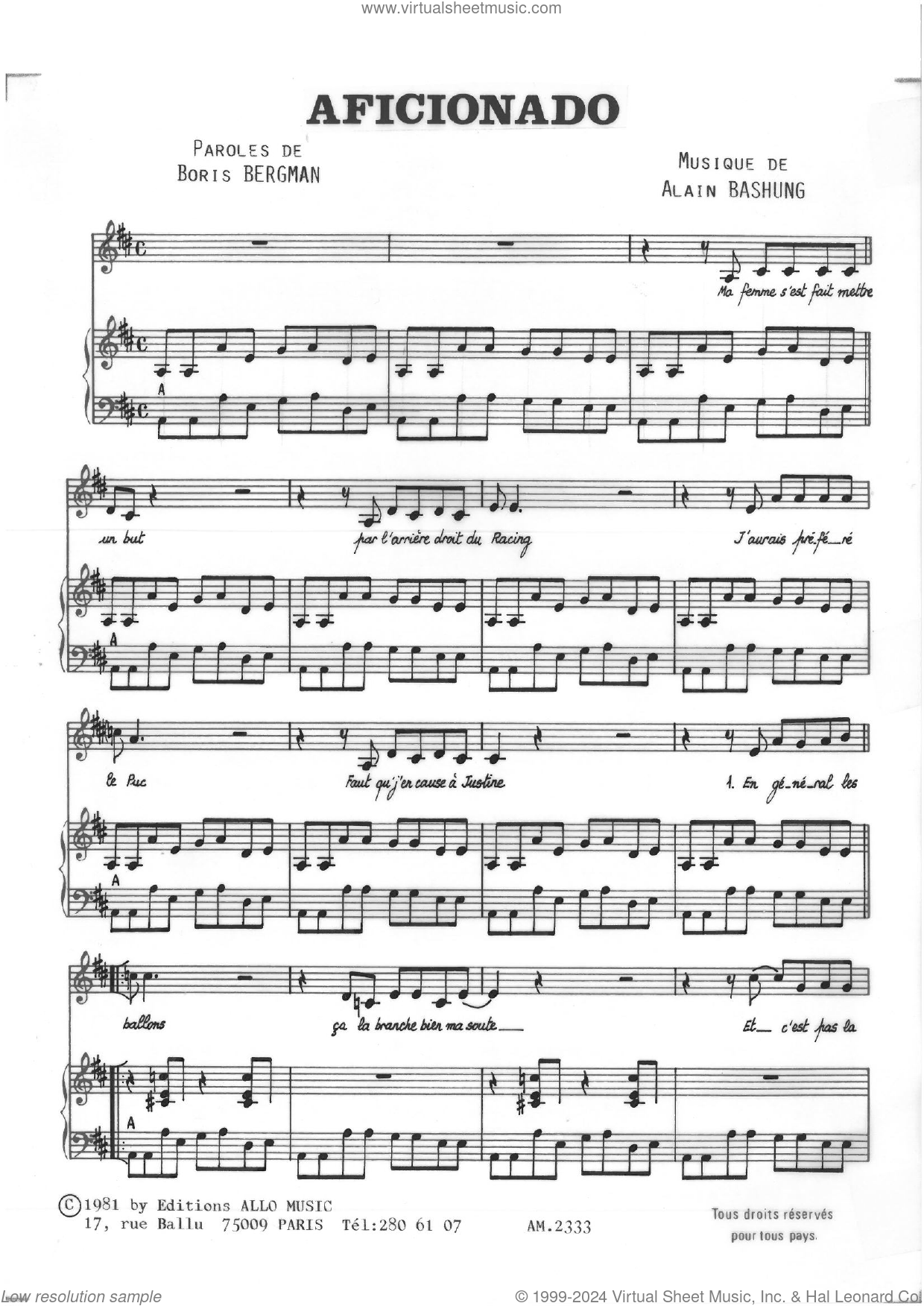 Aficionado sheet music for voice and piano (PDF)