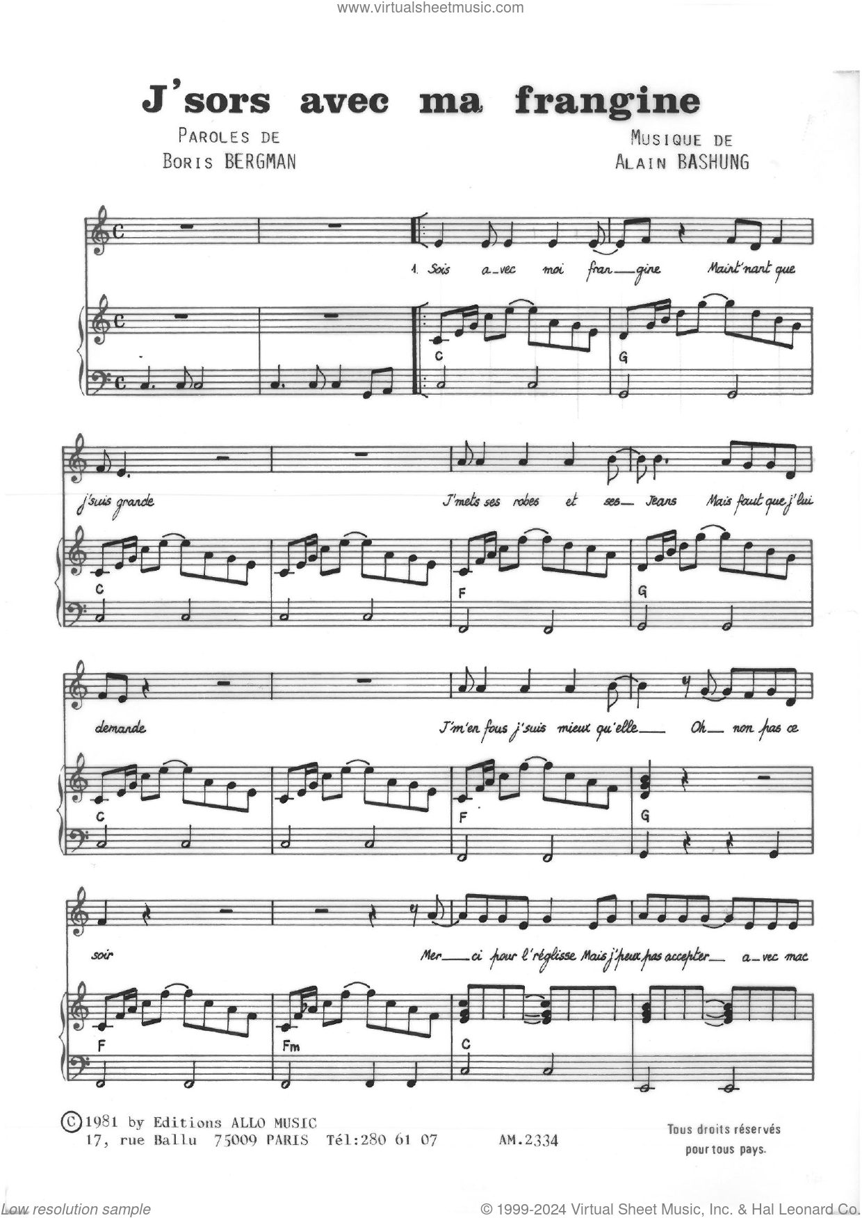 J'sors Avec Ma Frangine sheet music for voice and piano (PDF)