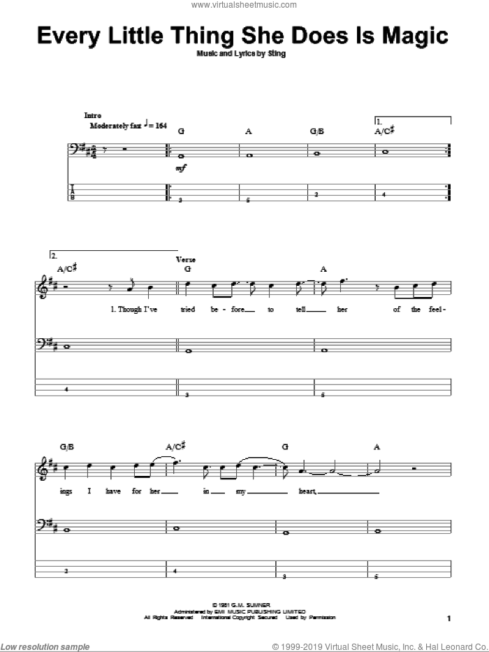 Every Little Thing She Does Is Magic sheet music for bass (tablature) (bass guitar)