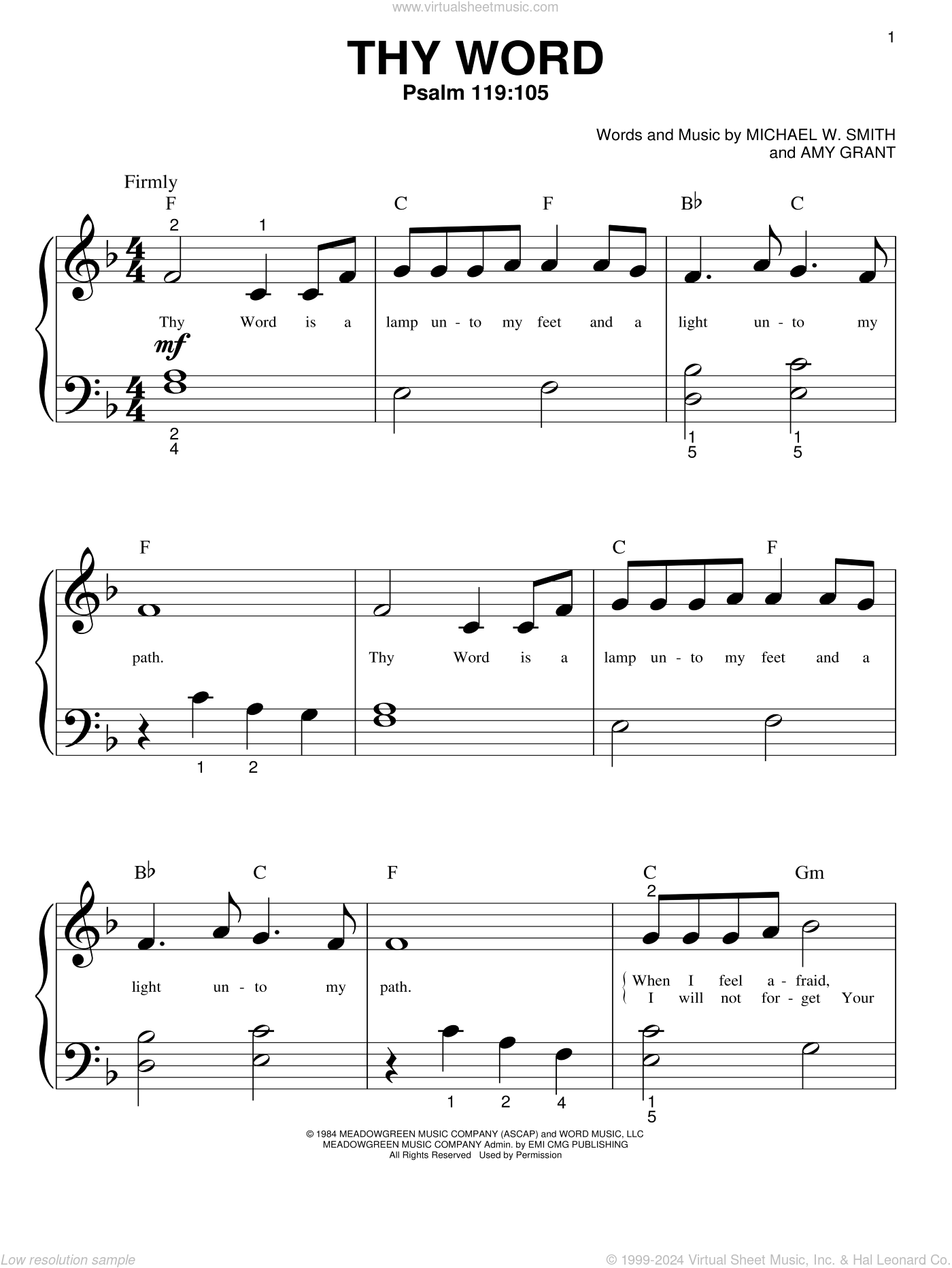 Thy Word sheet music for piano solo (big note book) (PDF)