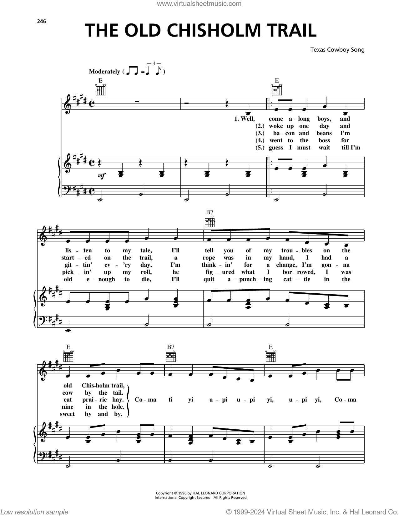 The Old Chisholm Trail sheet music for voice, piano or guitar