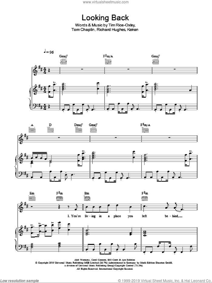Looking Back sheet music for voice, piano or guitar (PDF)