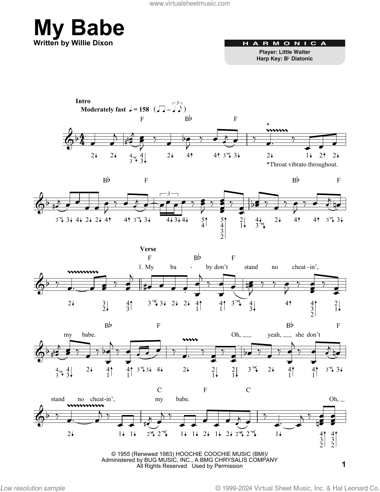 My Babe sheet music for harmonica solo (PDF)