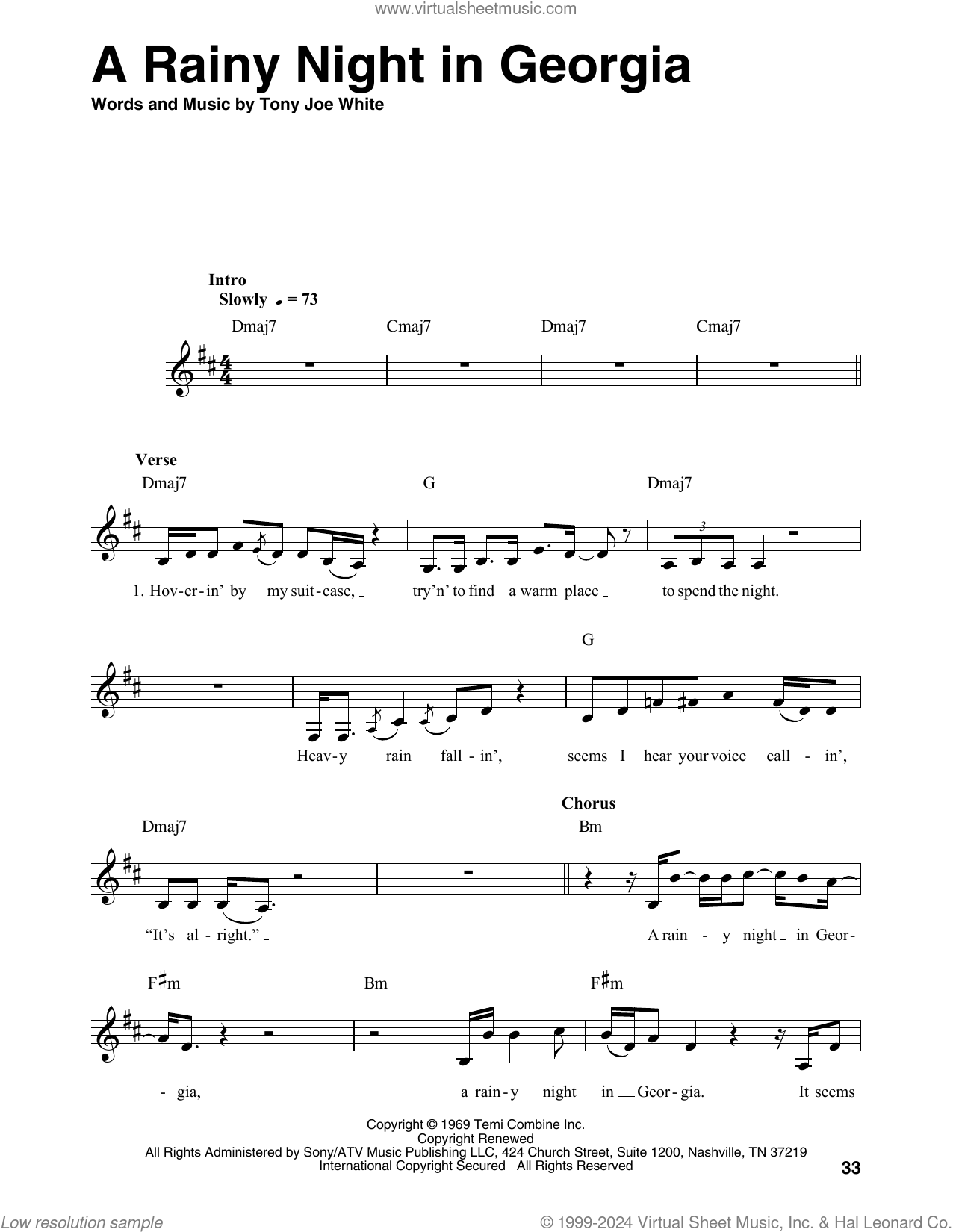 A Rainy Night In Georgia sheet music for harmonica solo (PDF)