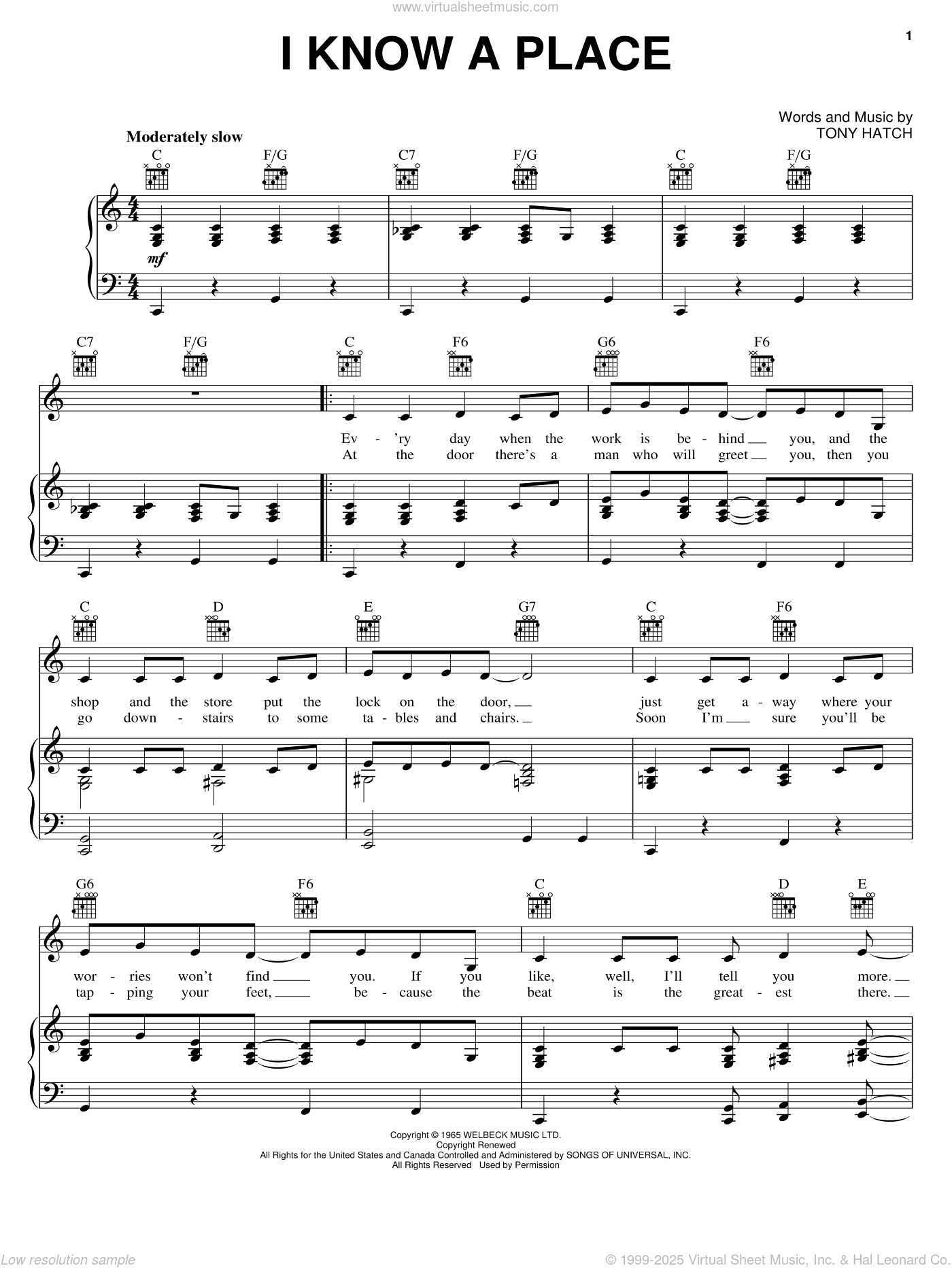 I Know A Place sheet music for voice, piano or guitar (PDF)