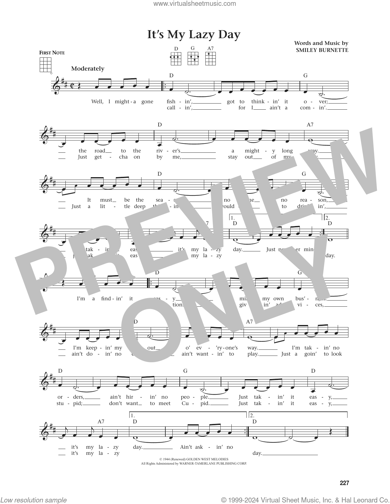 It's My Lazy Day (from The Daily Ukulele) (arr. Jim Beloff) sheet music