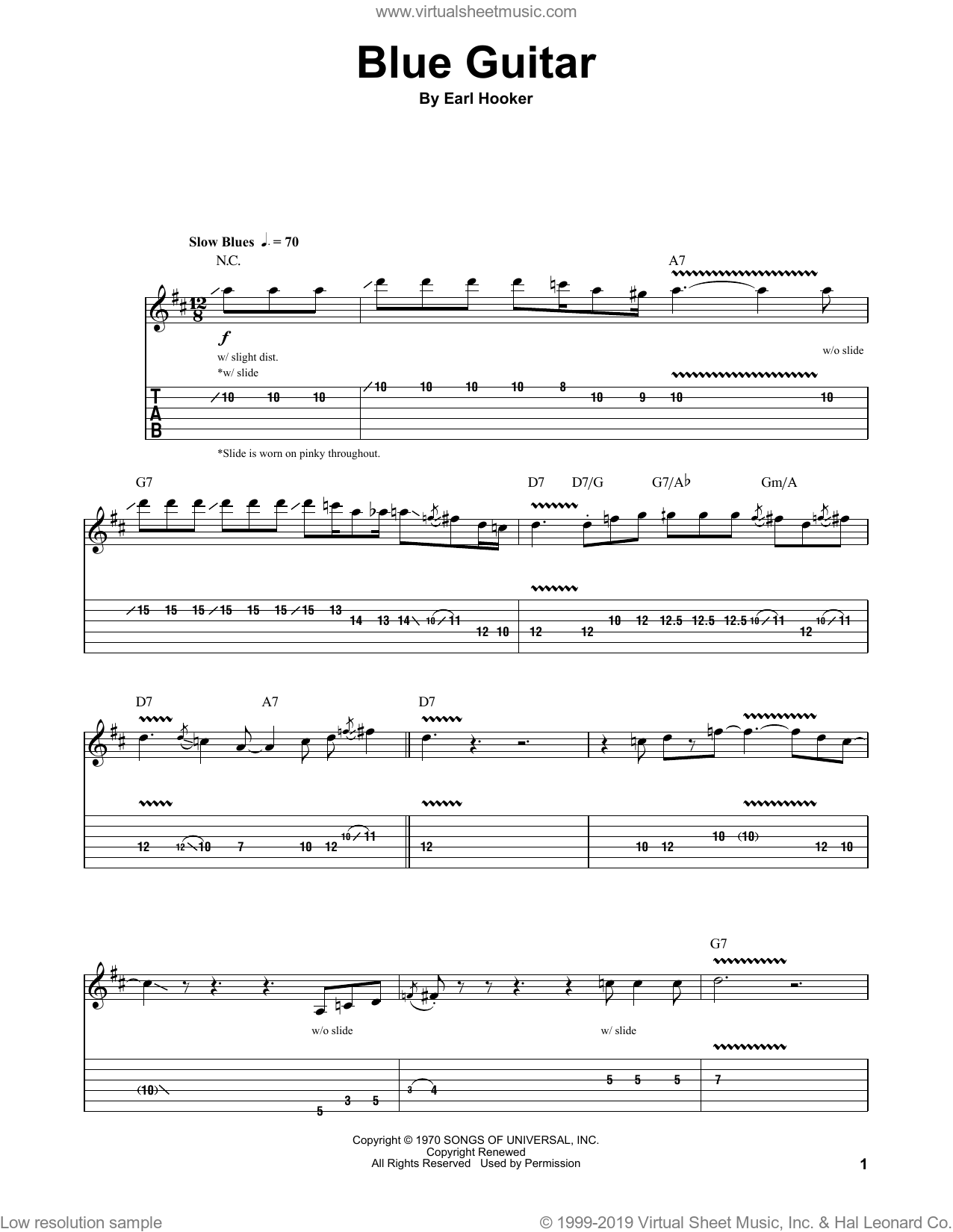 Blue Guitar sheet music for guitar (tablature, play-along) (PDF)