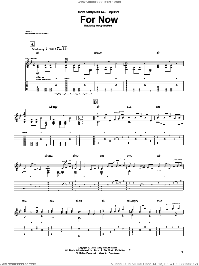 For Now sheet music for guitar (tablature) (PDF)