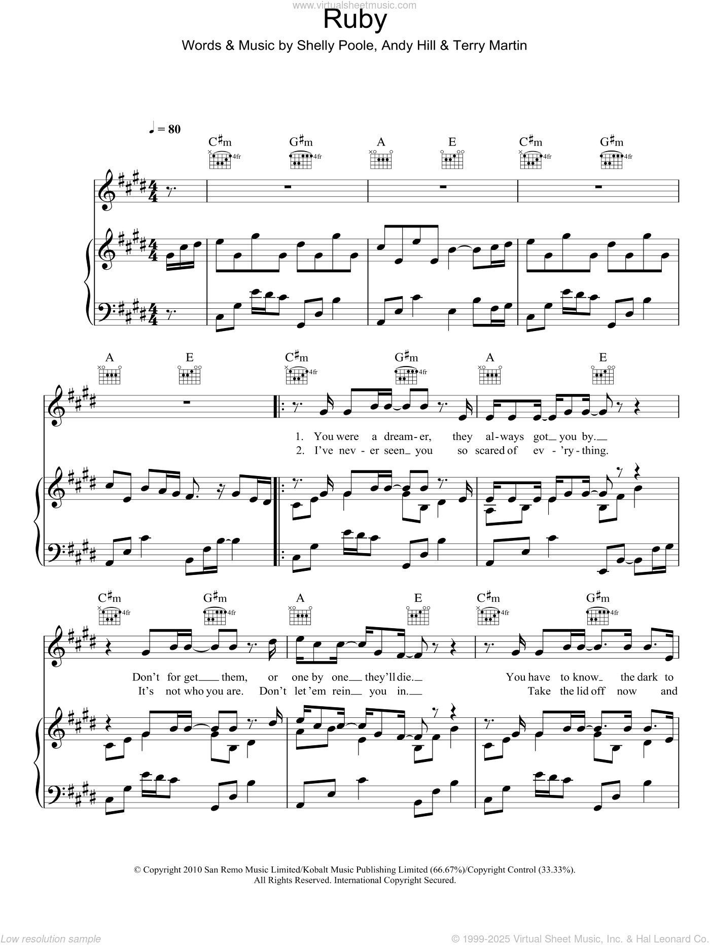Boyzone: Ruby sheet music for voice, piano or guitar (PDF)