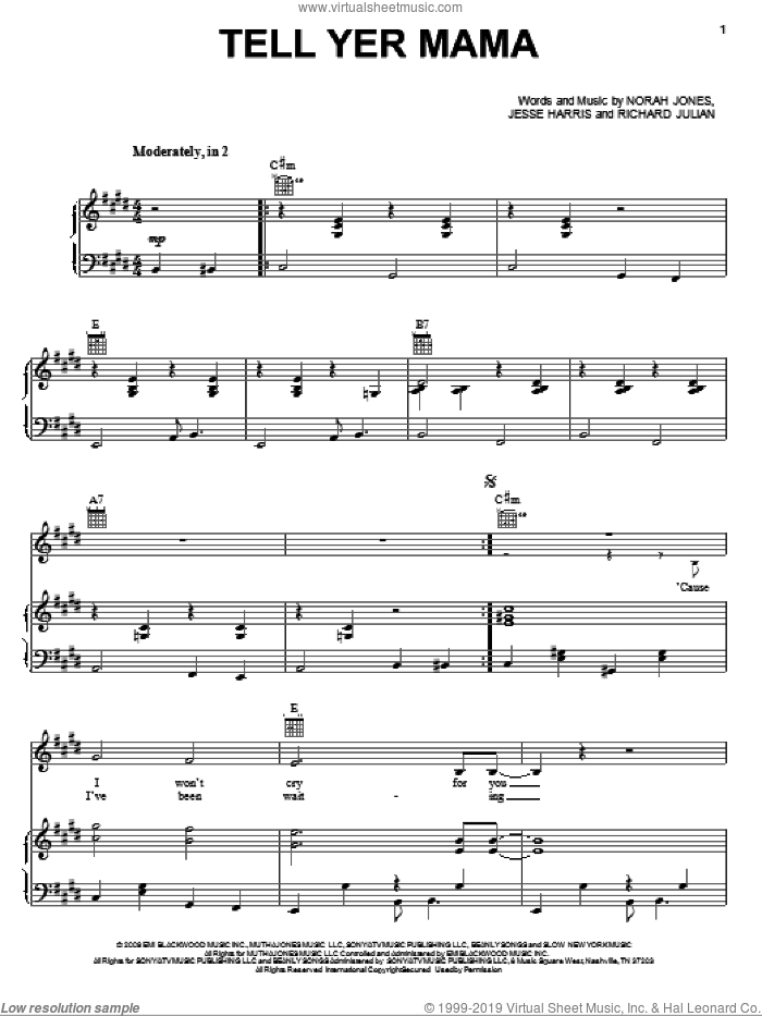 Tell Yer Mama sheet music for voice, piano or guitar (PDF)