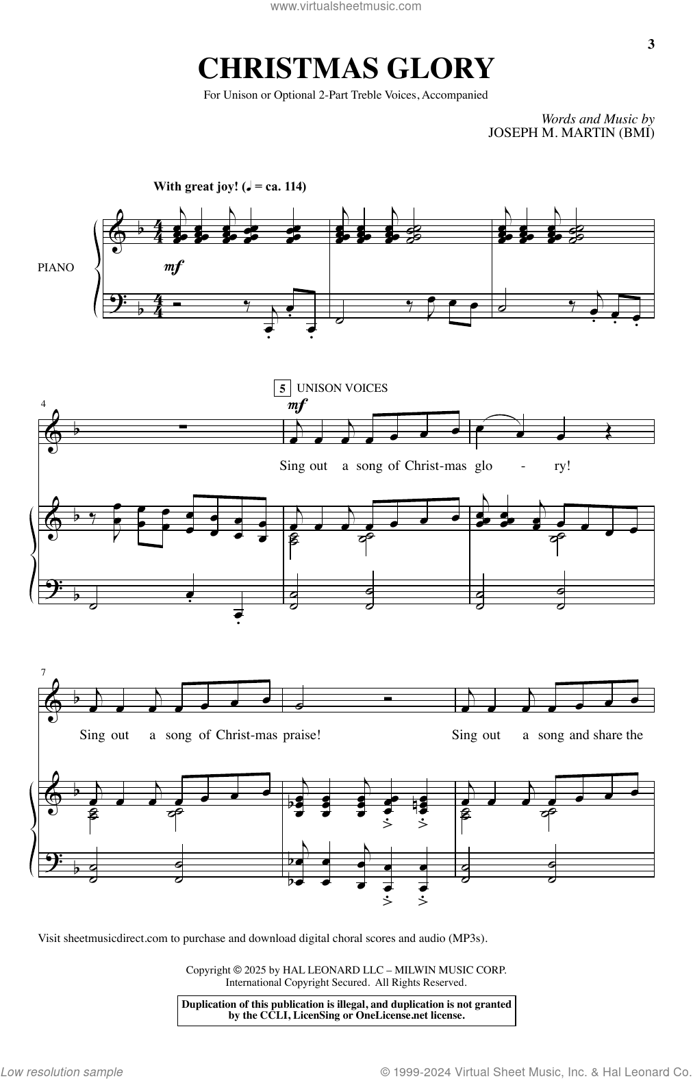 Christmas Glory sheet music for choir (Unison, 2-Part Treble)