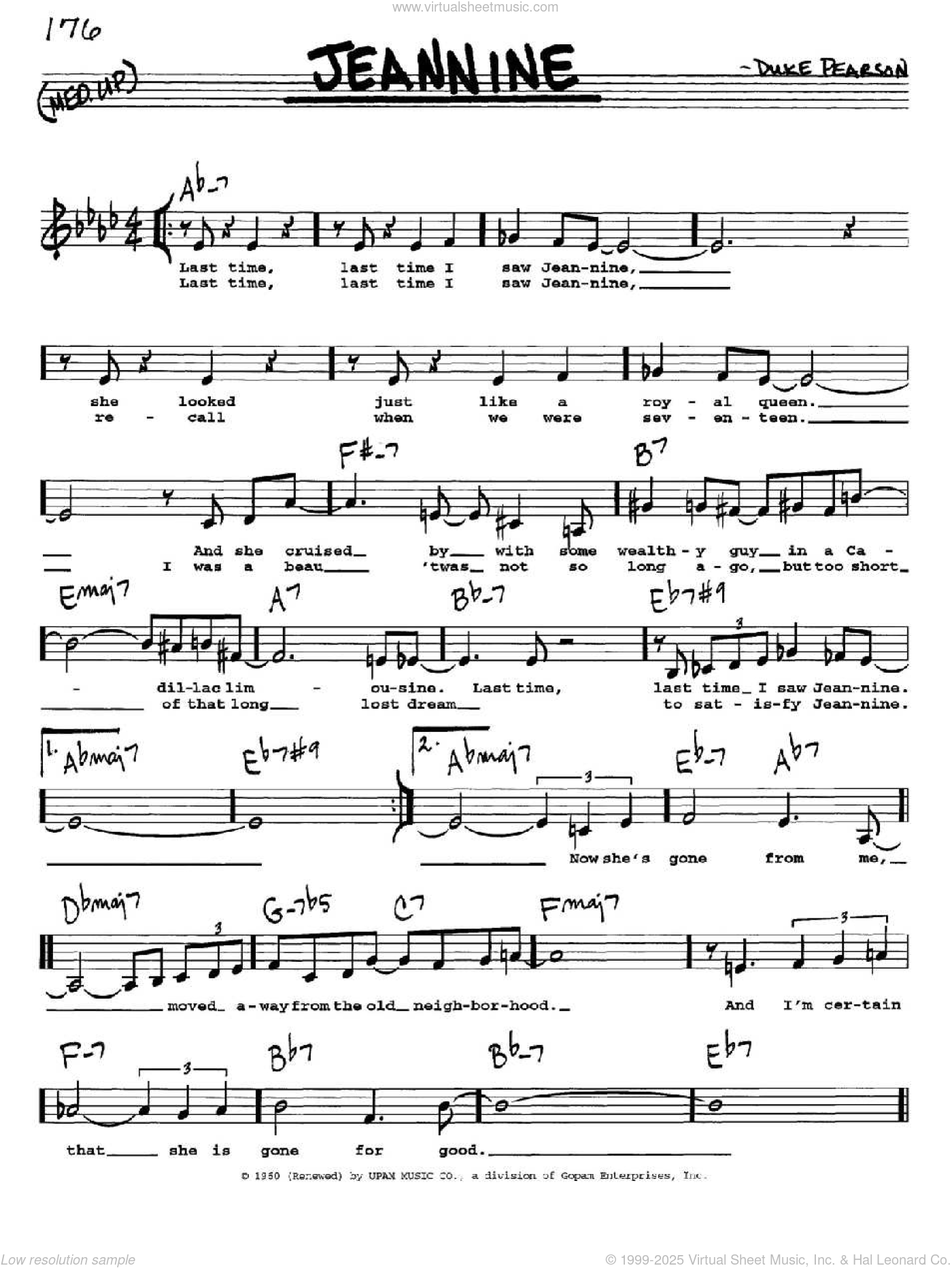 Jeannine sheet music (real book with lyrics) (PDF)