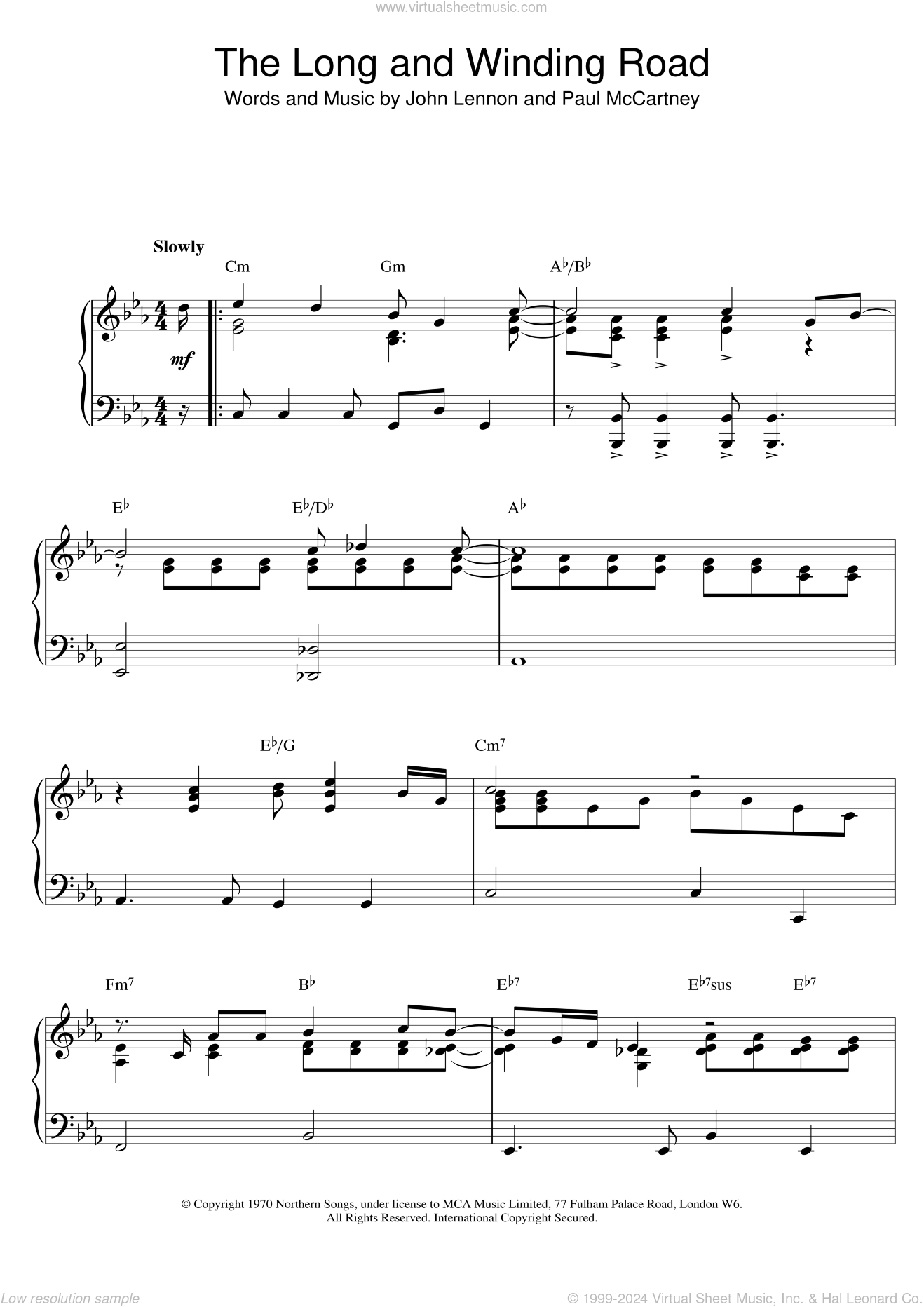 The Long And Winding Road sheet music for piano solo (PDF)