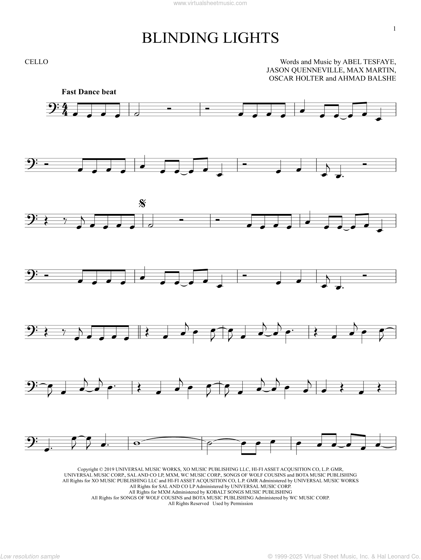 Blinding Lights sheet music for cello solo (PDF-interactive)