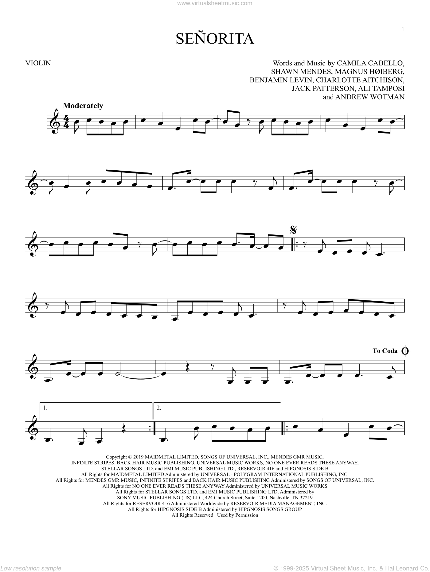 Senorita sheet music for violin solo (PDF-interactive)
