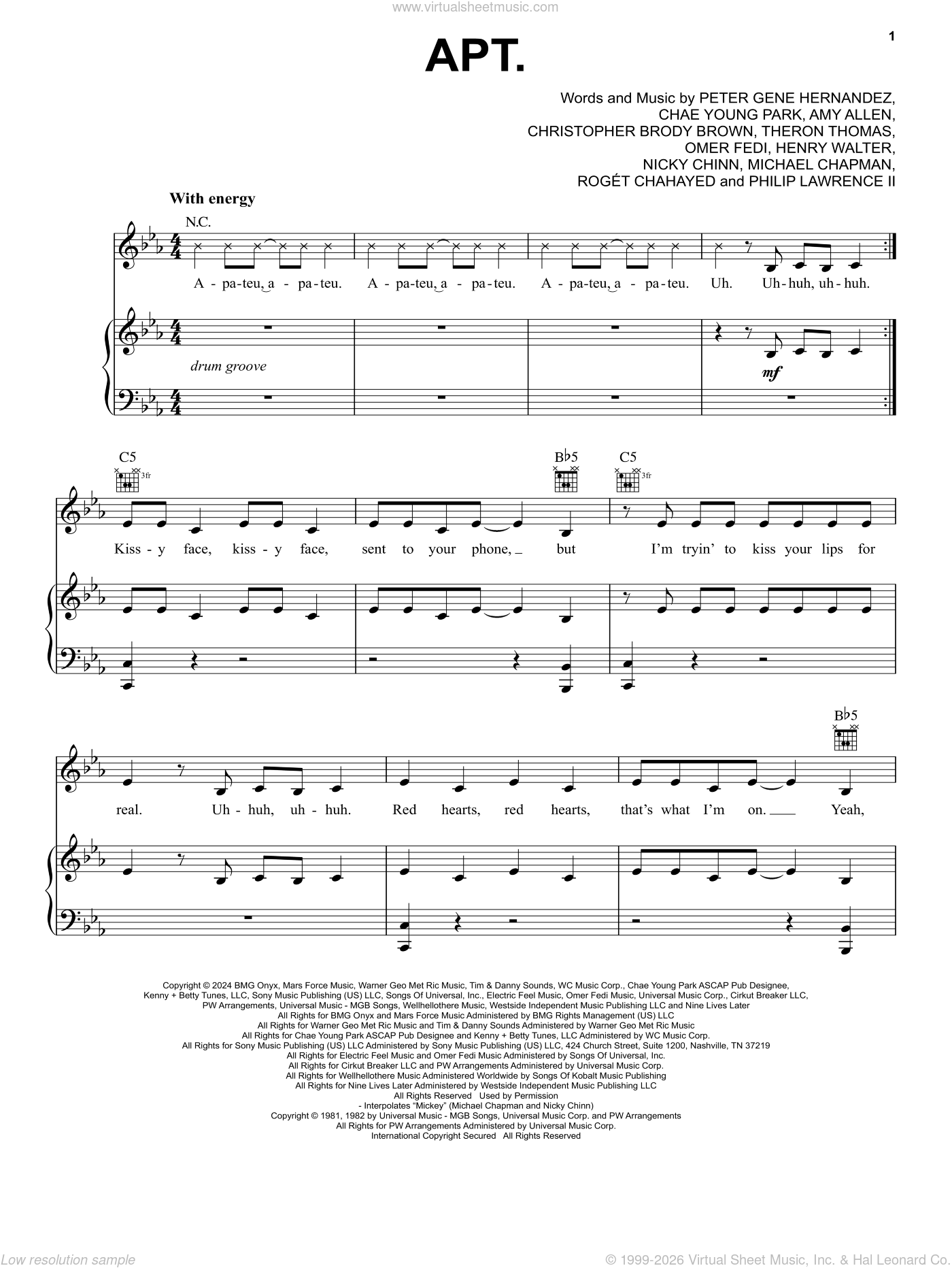 APT. sheet music for voice, piano or guitar (PDF-interactive)