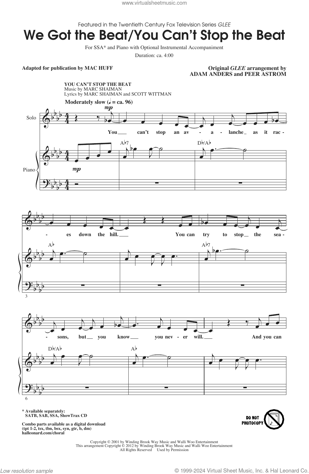 We Got The Beat / You Can't Stop The Beat (ed. Mac Huff) sheet music ...
