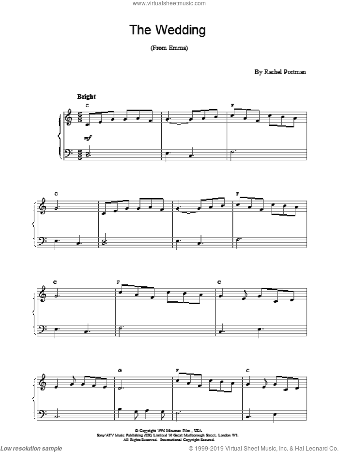 Rachel Portman: The Wedding sheet music for piano solo (PDF)