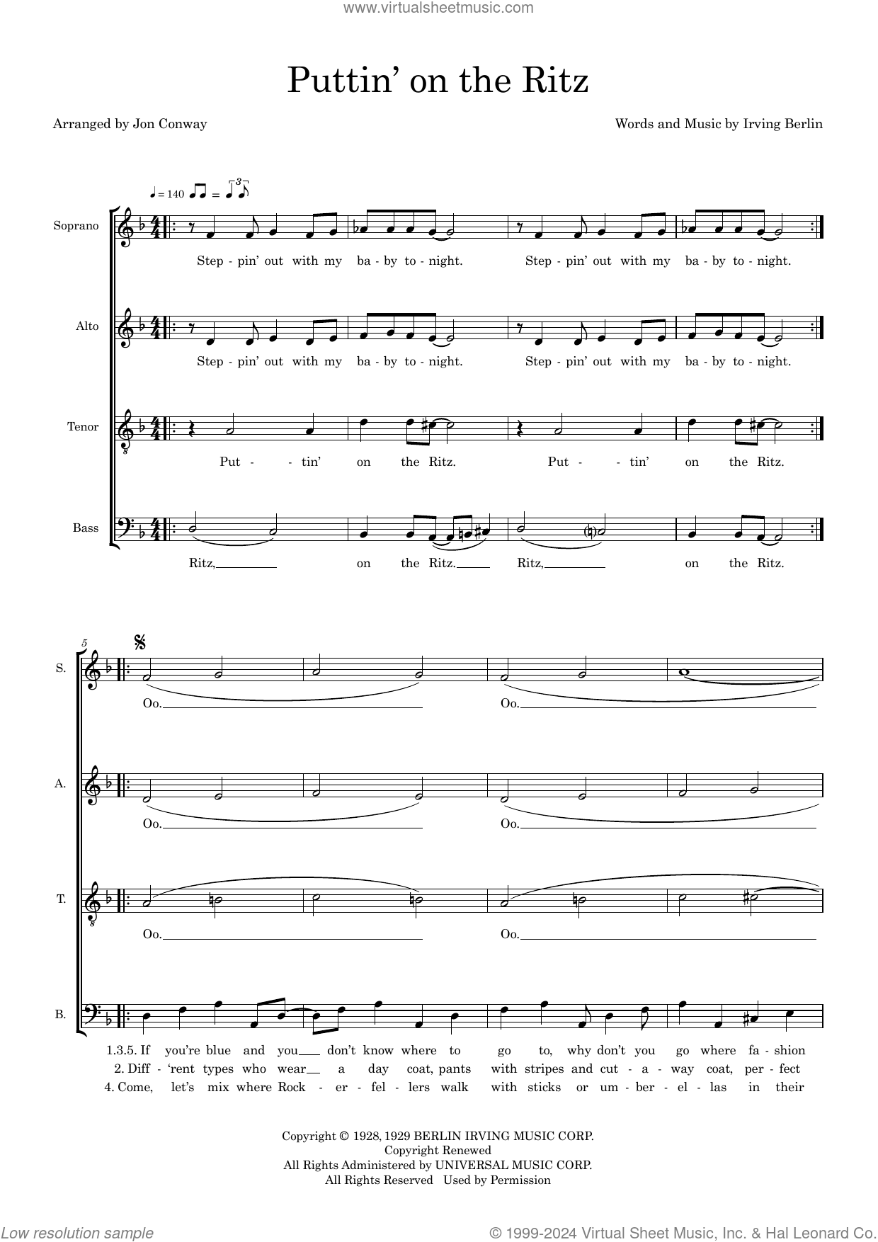 Puttin' On The Ritz (arr. Jon Conway) sheet music for choir (SATB ...