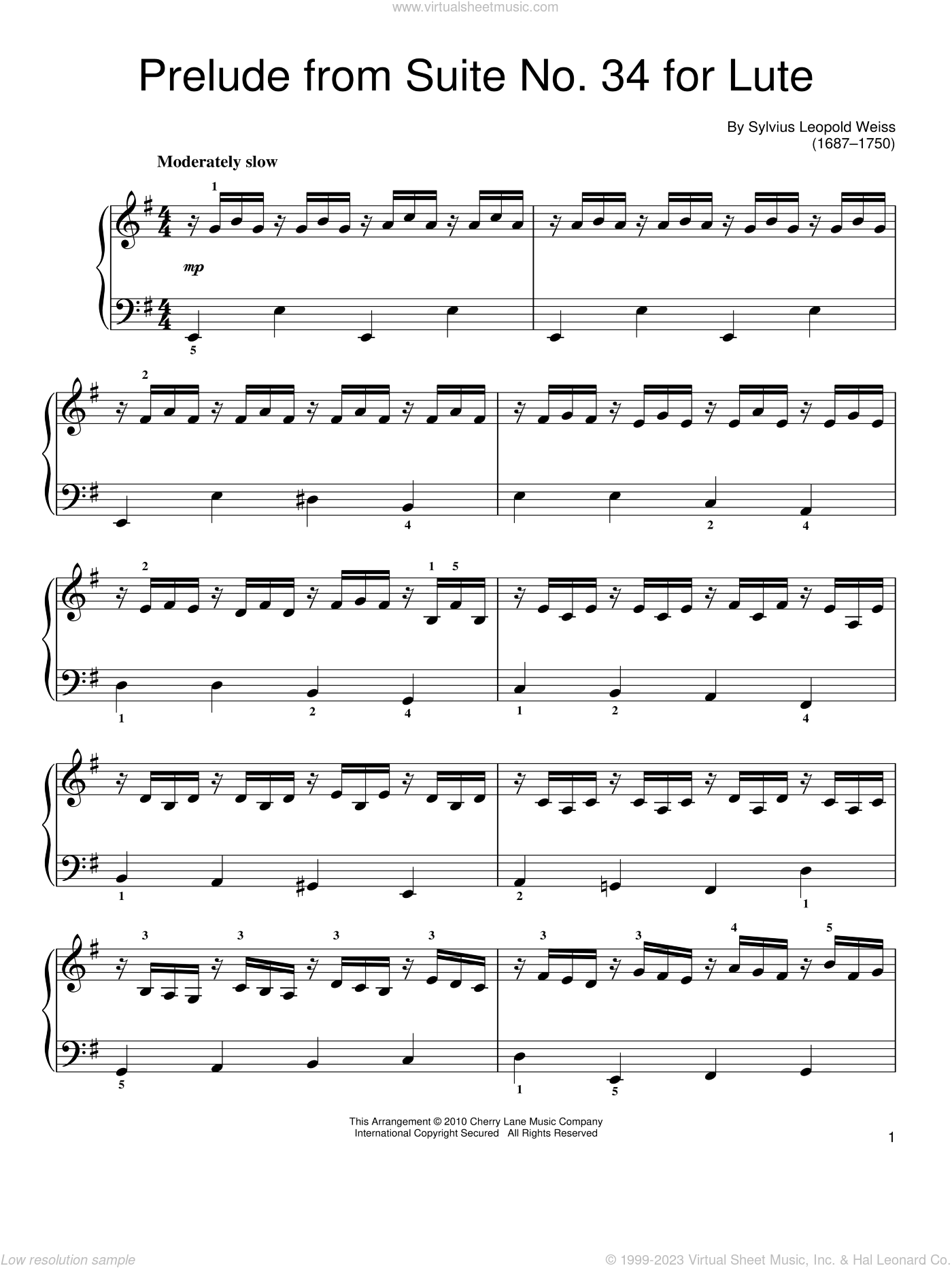 Sylvius-Leopold Weiss: Prelude sheet music for piano solo (PDF)