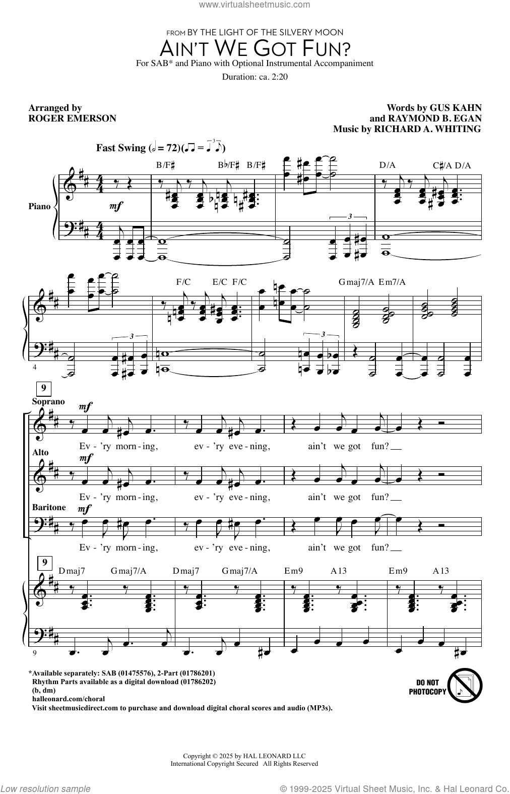 Ain't We Got Fun? (arr. Roger Emerson) sheet music for choir (SAB: soprano, alto, bass)
