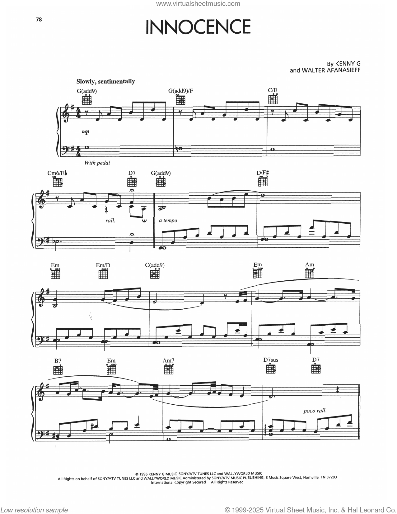 Innocence sheet music for piano solo (PDF)