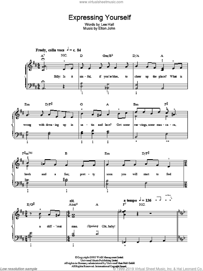 Expressing Yourself sheet music for piano solo (PDF)