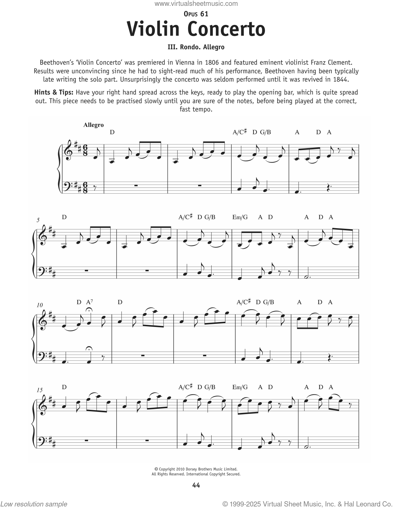 Beethoven: Violin Concerto In D Major, Op. 61 sheet music (beginner ...