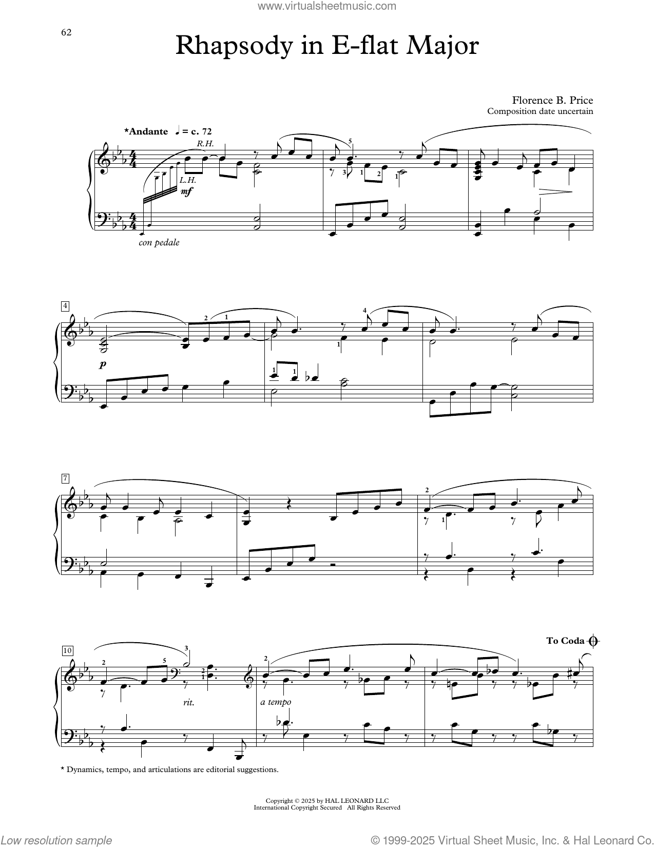 Rhapsody In E-Flat Major sheet music for piano solo (elementary)