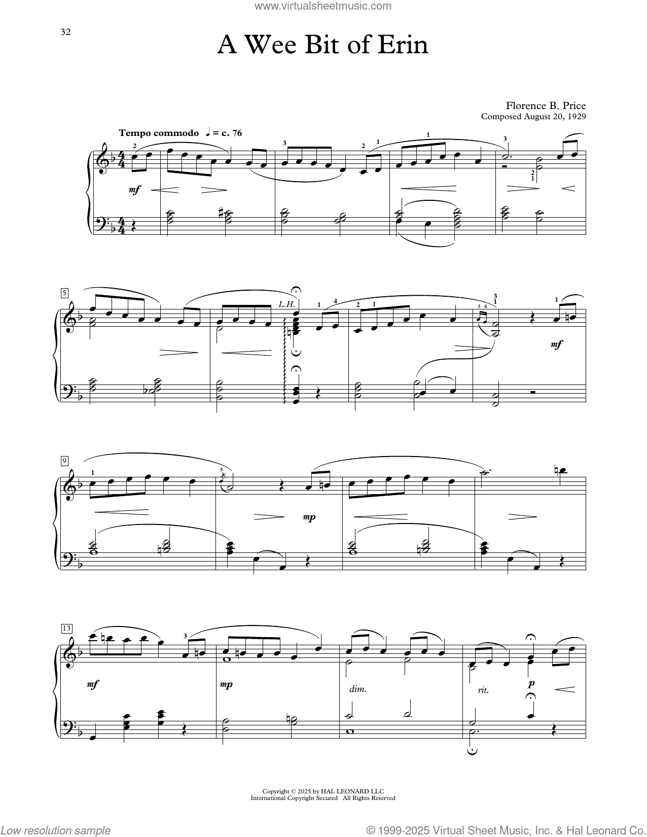 A Wee Bit Of Erin sheet music for piano solo (elementary) (PDF)