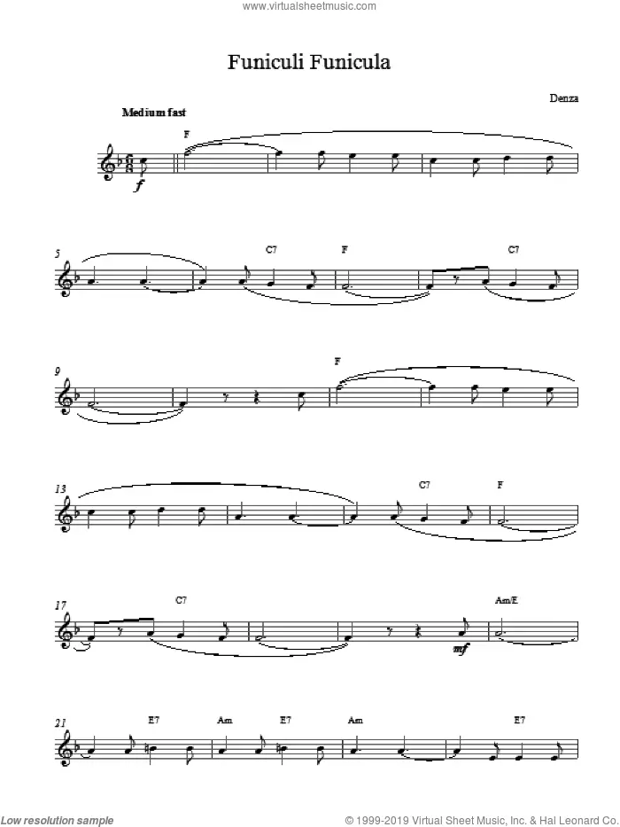 Funiculi Funicula (Top Line) sheet music (fake book) (PDF)
